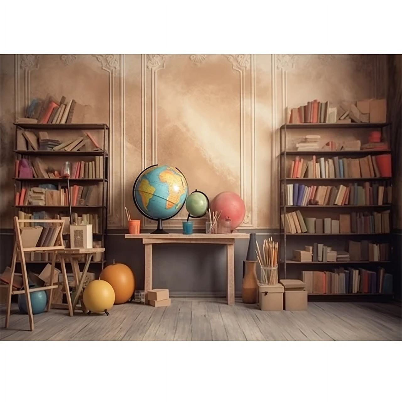 Back To School Photography Backdrop Bookshelf Books Desk Students ...