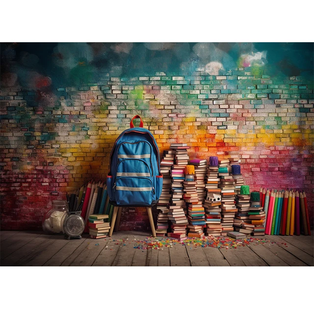 Back To School Photography Backdrop Bookshelf Books Desk Students ...
