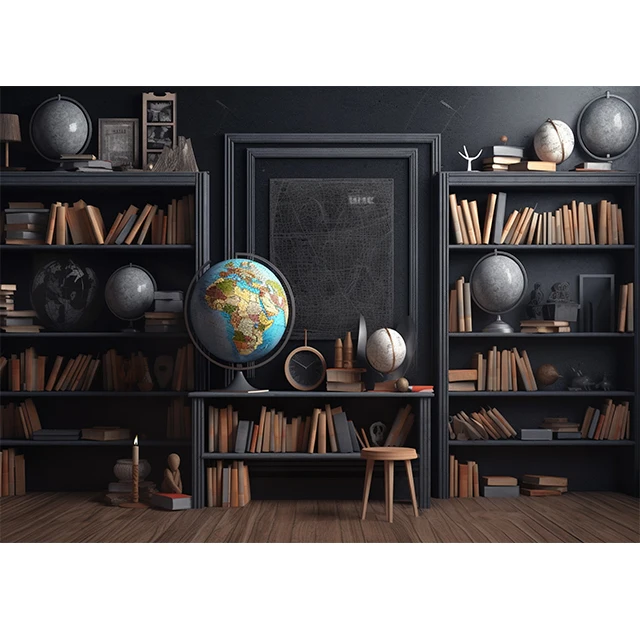Back To School Photography Backdrop Bookshelf Books Desk Students ...