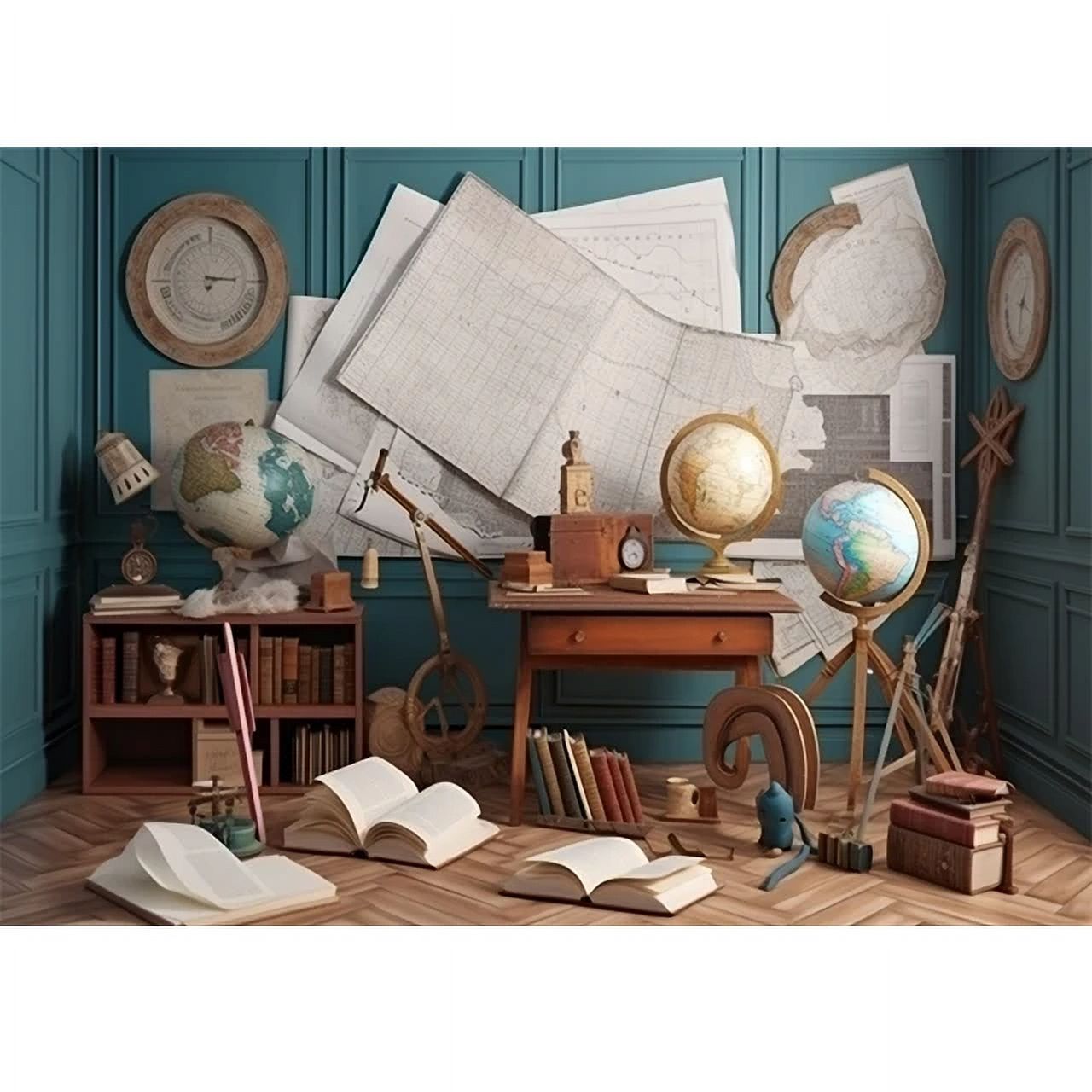 Back To School Photography Backdrop Bookshelf Books Desk Students ...