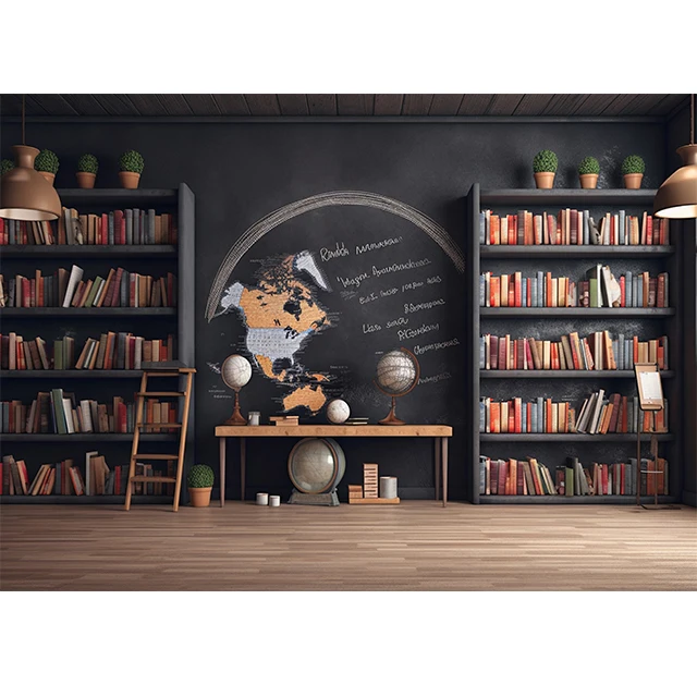Back To School Photography Backdrop Bookshelf Books Desk Students ...