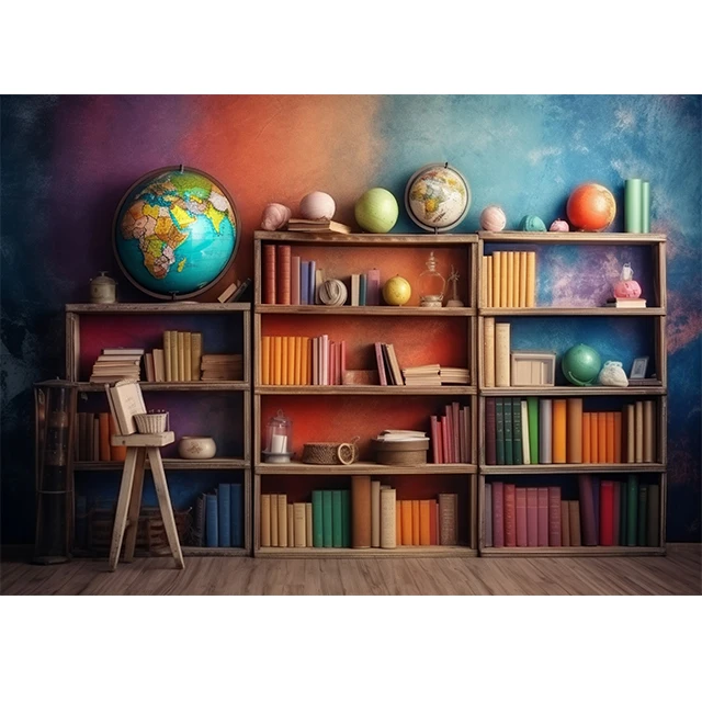 Back To School Photography Backdrop Bookshelf Books Desk Students ...