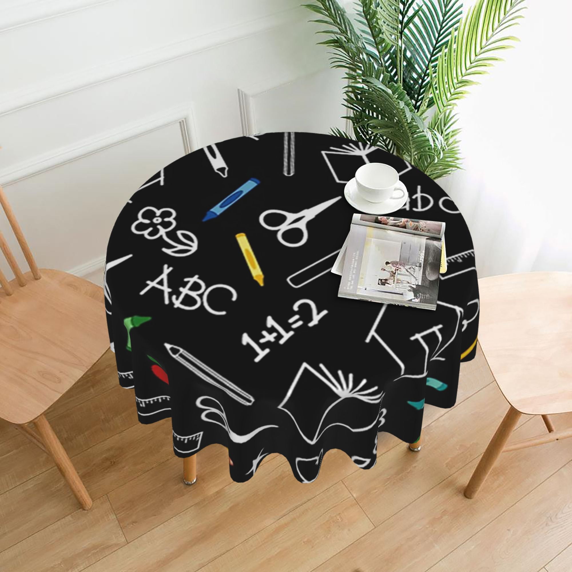 Back To School Polyester Round Tablecloths 60 Inch for Kitchen Dinning ...
