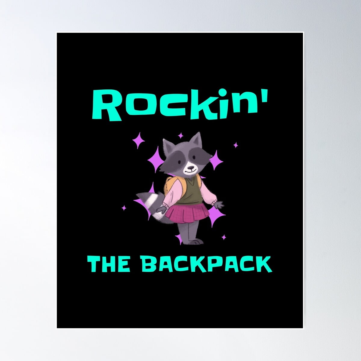 Back To School - Rockin' The Backpack Racoon Illustration Poster Wall ...