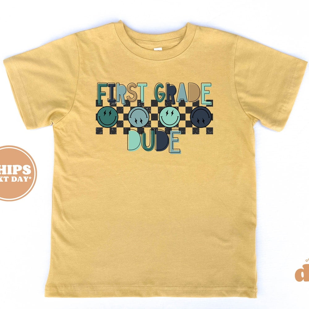 Back To School Shirt - First Grade Dude Checker Smiley Kids Shirt ...
