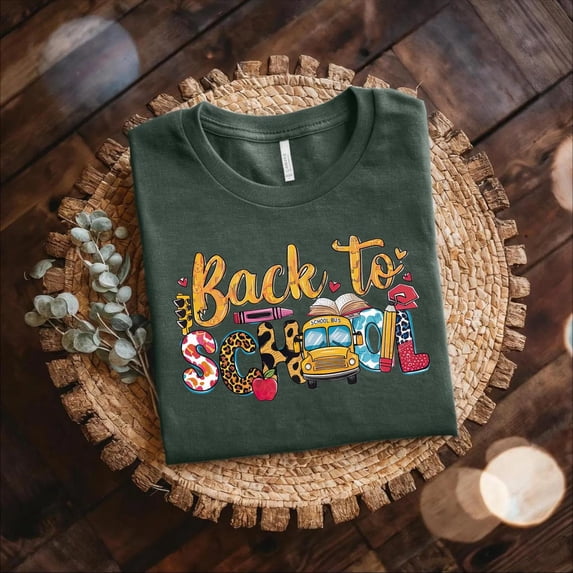 Back To School Shirt For Teachers Or, Cute Leopard Apple School Bus Tee ...