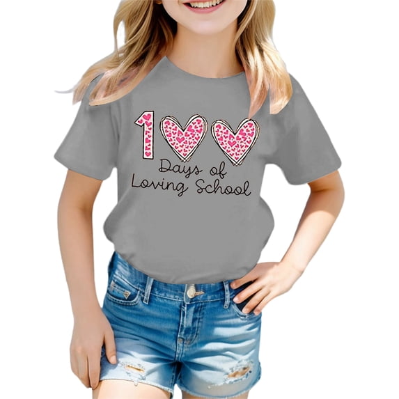 Back To School Shirt Kids Girl Round Neck Short Sleeve T-Shirt Letter ...