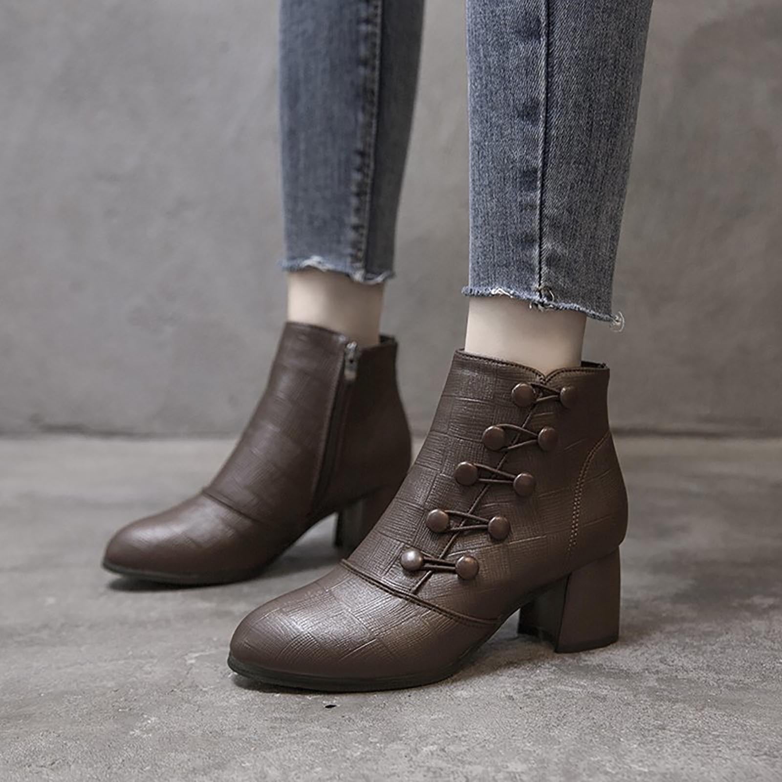 Back To School Supplies Juebong Women Ankle Booties Retro Chunky High ...