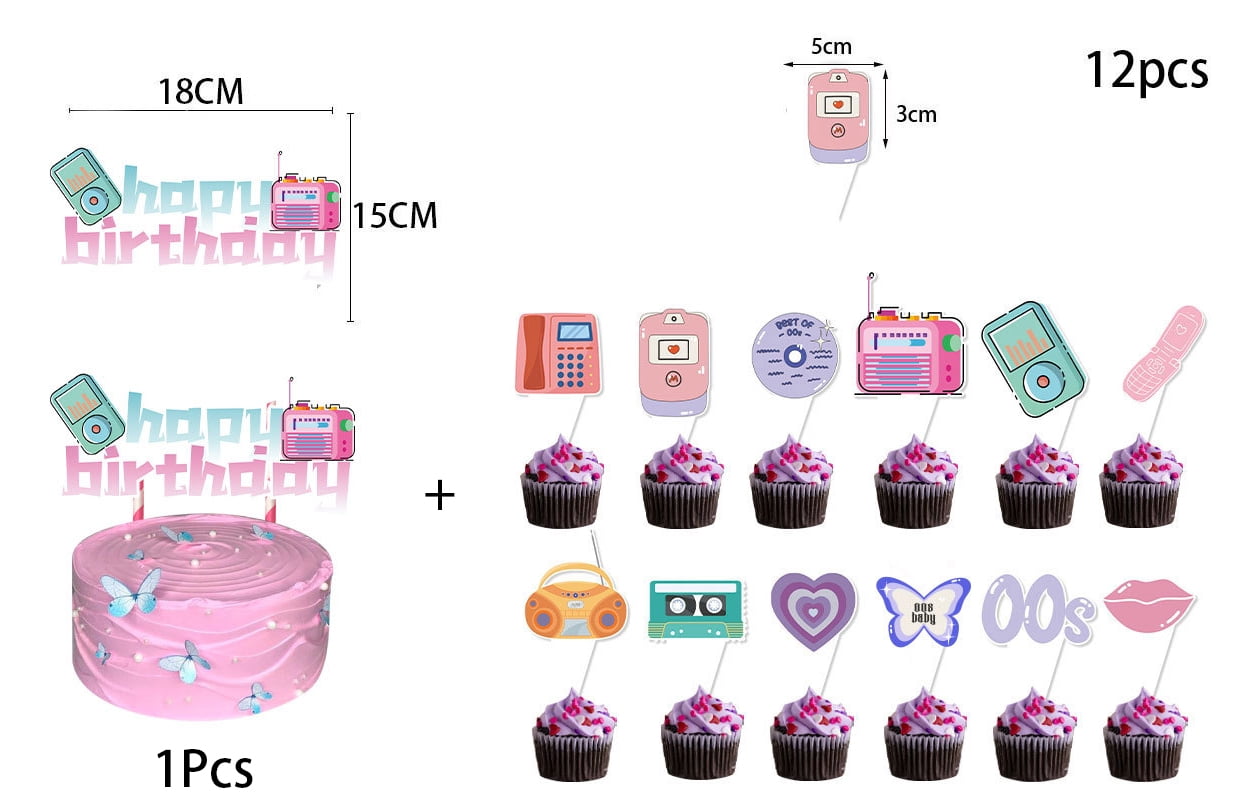 Back To The 2000 Theme Banner Cake Topper I Love 2000 Year Y2K Balloons ...