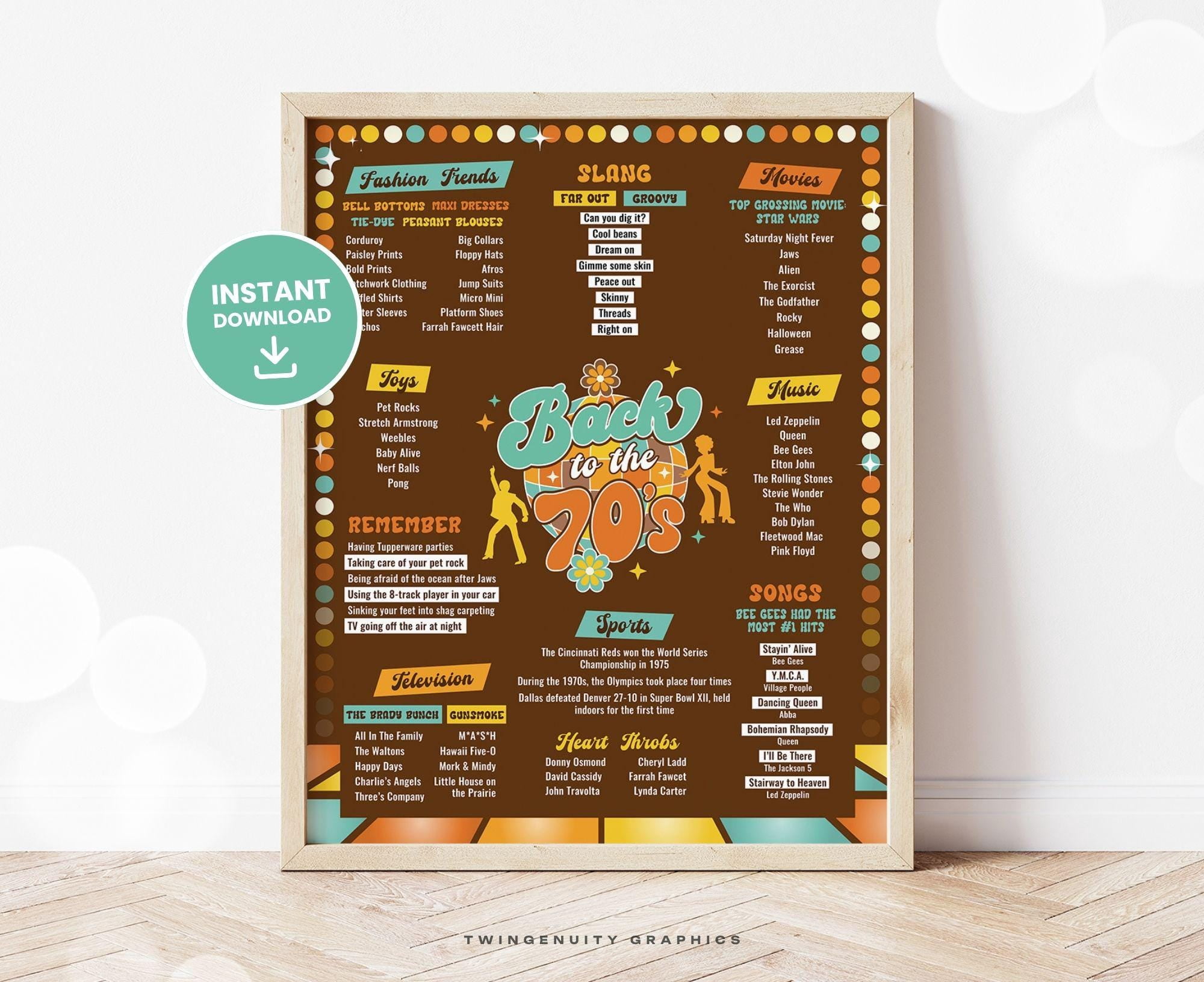 Back To The 70S Party Poster 70S Party Signs 70S Party Decorations 70S ...