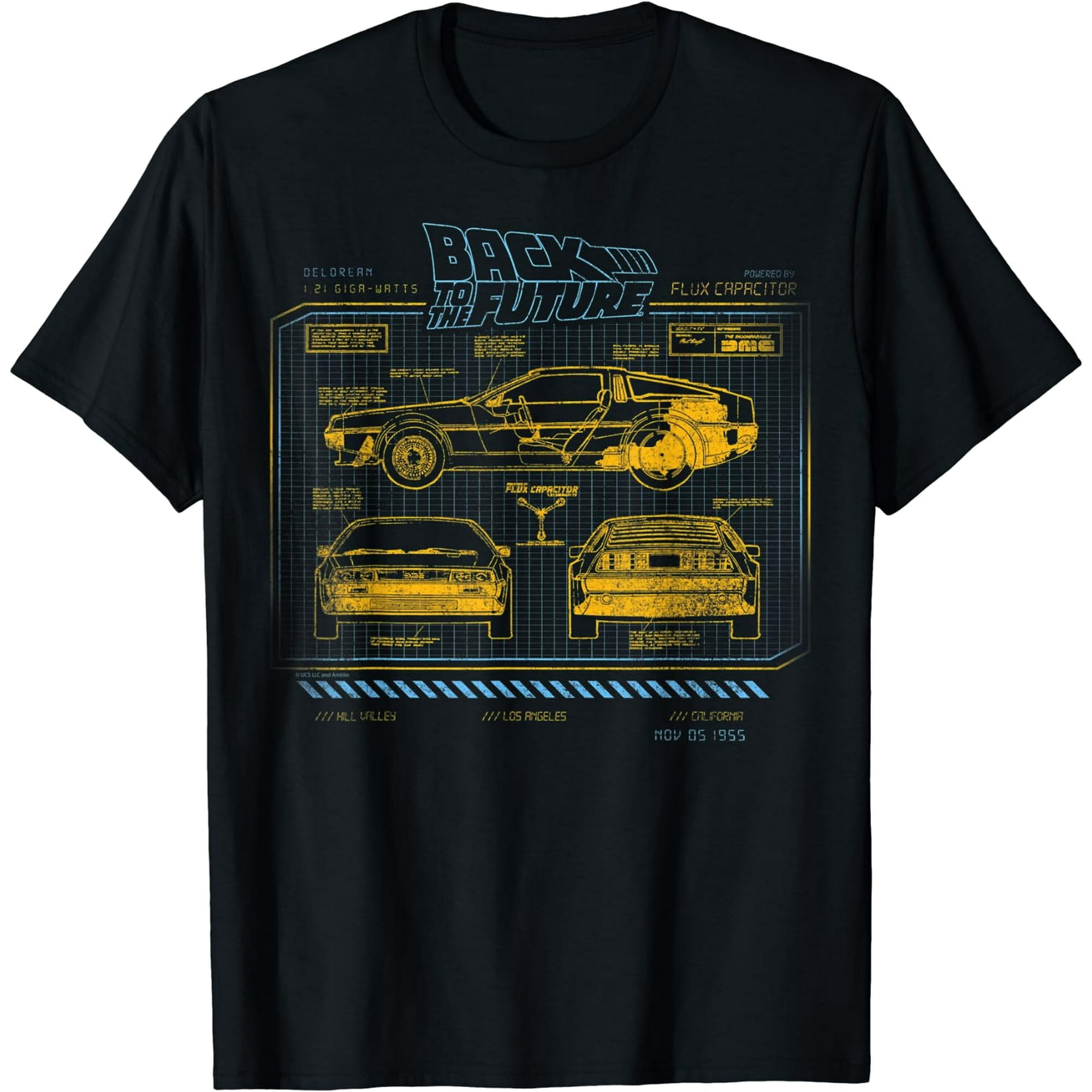 Back To The Future 35th Anniversary DeLorean Schematics T-Shirt ...