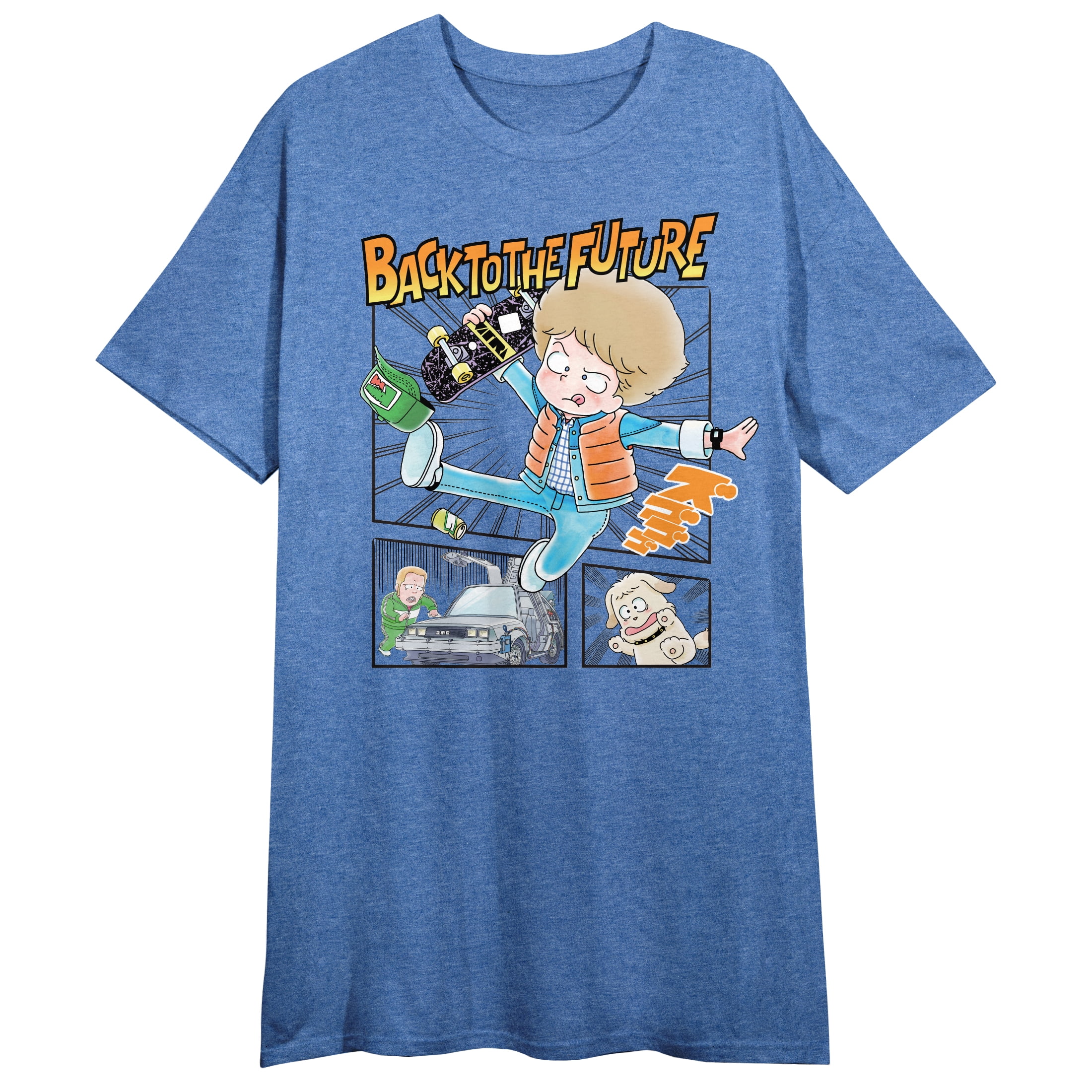 Back To The Future Cartoon Art Women's Blue Heather Crew Neck Short ...