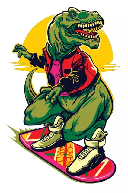Back To The Future Sticker T Rex Hover Board Phone Decal Water Bottle ...
