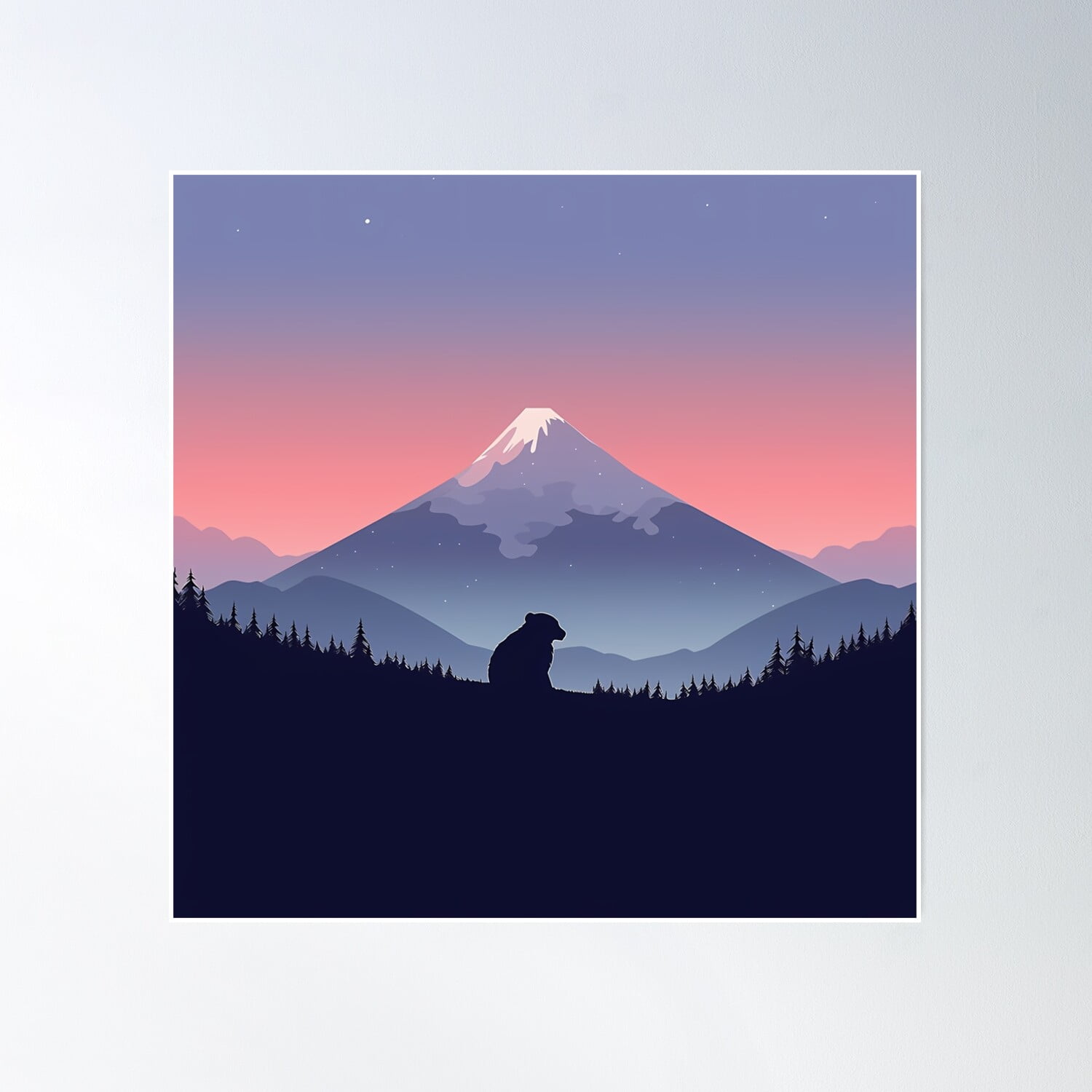Back View Of A Bear Under Mountain Fuji During Blue Hour Poster Wall ...