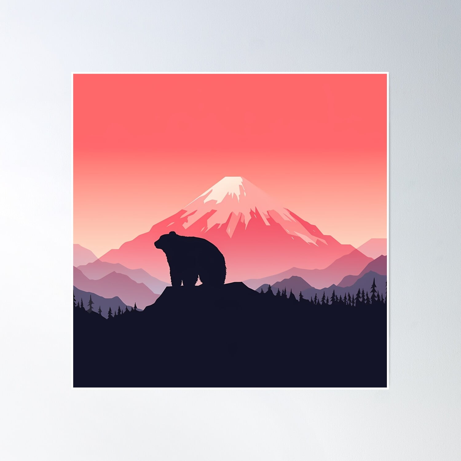 Back View Of A Bear Under Mountain Fuji During Sunset Poster Wall Art ...