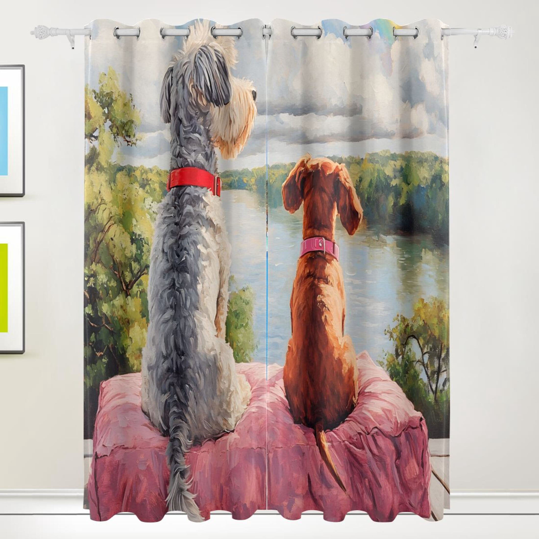 Back View Of Two Dogs Blackout Curtains 55W x 84L Living Room Bedroom ...