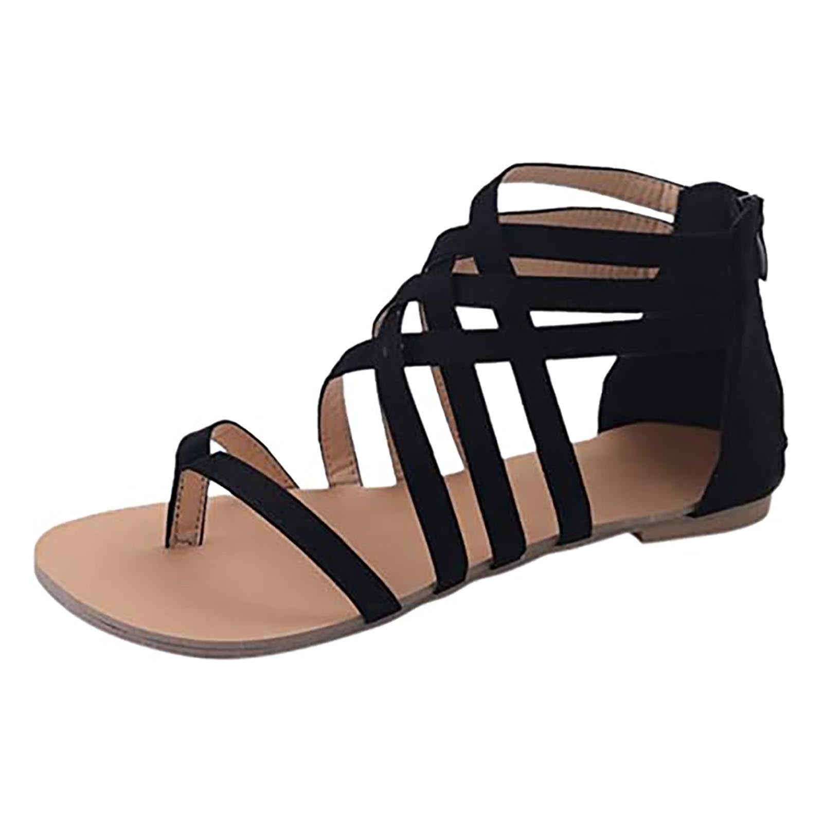 Back Zipper Sandals for Women Summer Ankle Straps Gladiator Flat ...