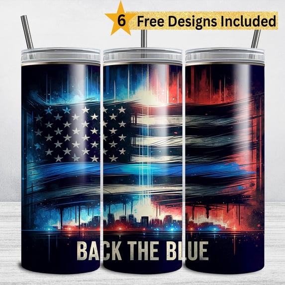 Back the Blue Tumbler , Thin Blue Line, 20 oz Skinny Tumbler ...
