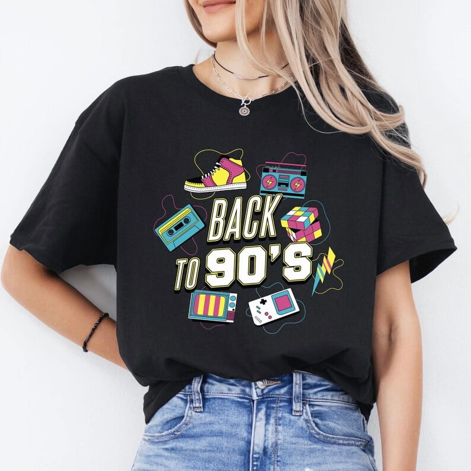 Back to 90’s T-Shirt, Colorful Retro Design with Cassette, Boombox ...
