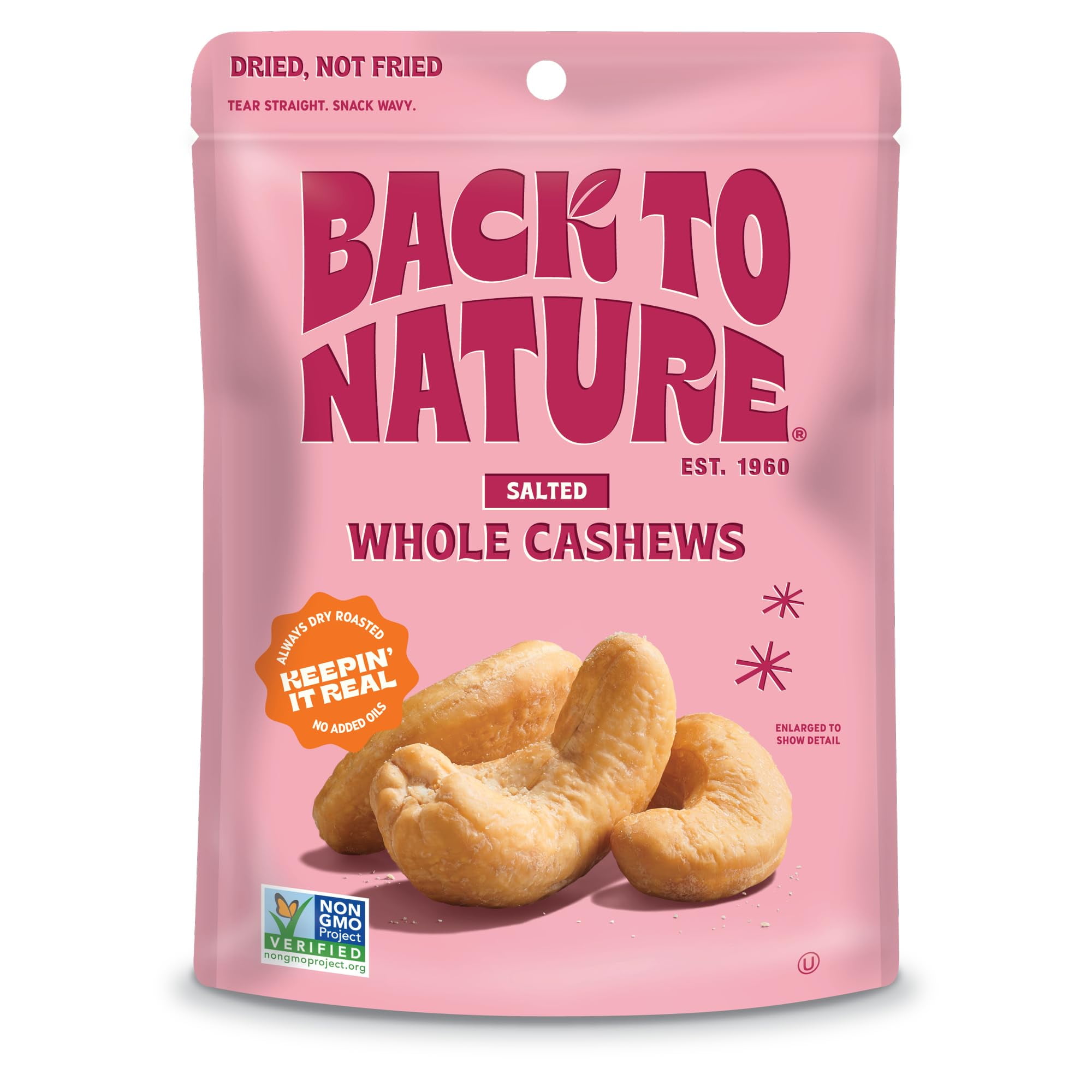 Back to Nature Jumbo IRF13 Cashews - Dry Roasted with Sea Salt, Non-GMO ...