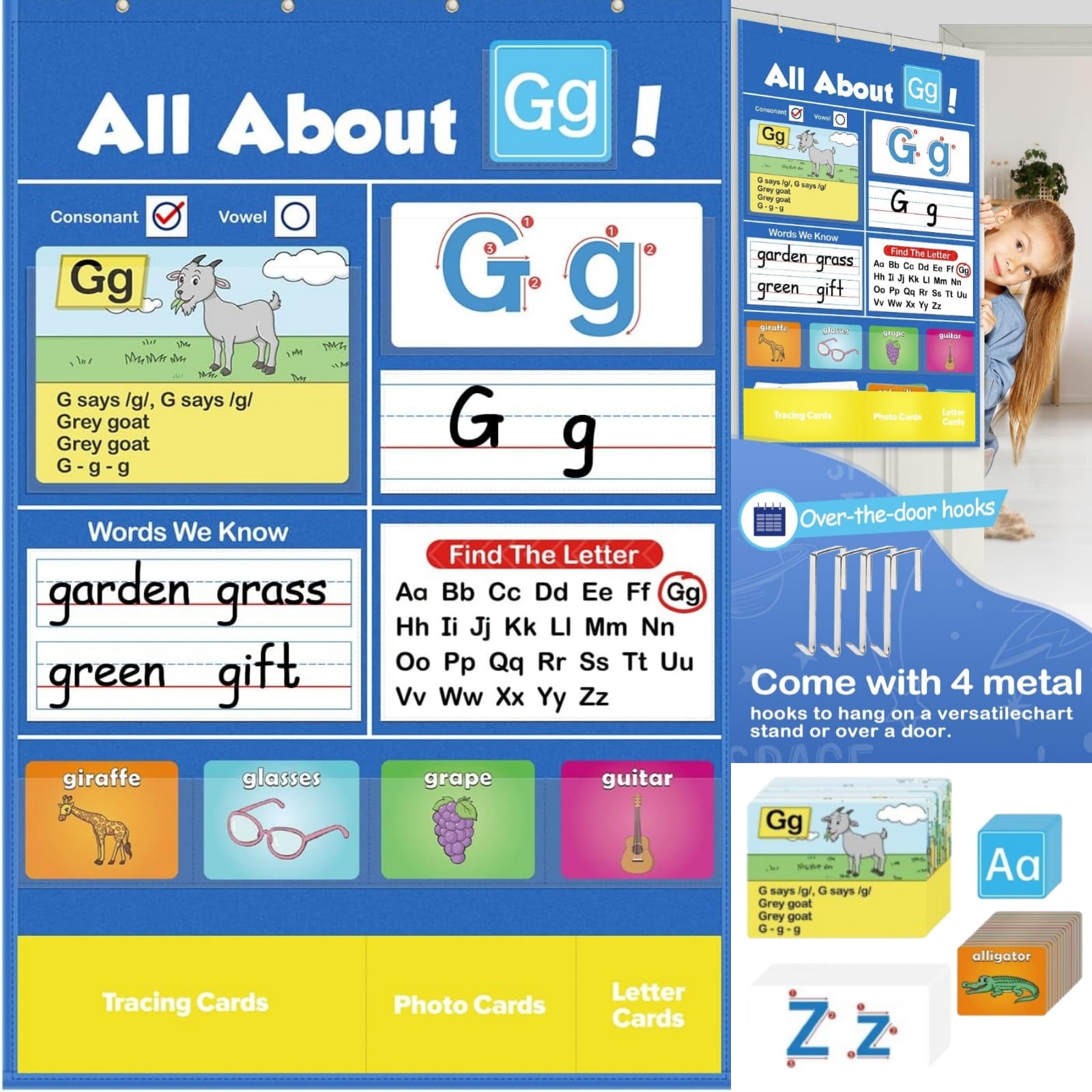 Back to School Alphabet Learning Pocket Chart,Portable ABC Letter Game ...