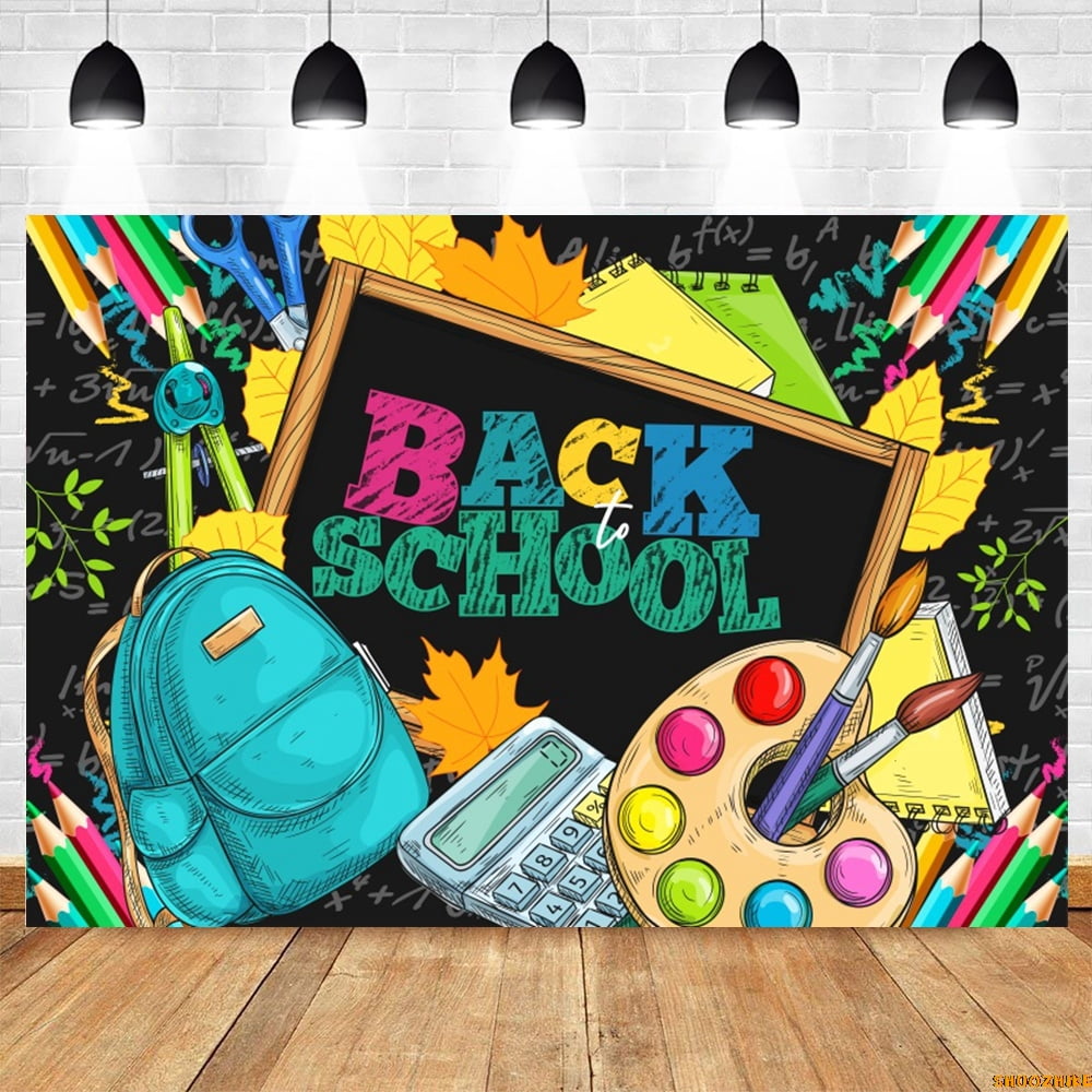 Back to School Backdrop Blackboard Vintage Wood Wall Globe Books Childr ...