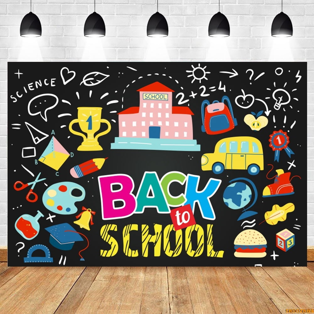 Back to School Backdrop Blackboard Vintage Wood Wall Globe Books Childr ...