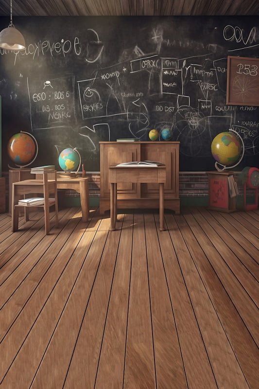 Back to School Backdrop Blackboard Wooden Desk Pencils Books Students ...