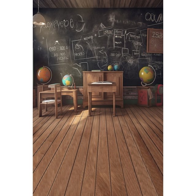 Back to School Backdrop Blackboard Wooden Desk Pencils Books Students ...