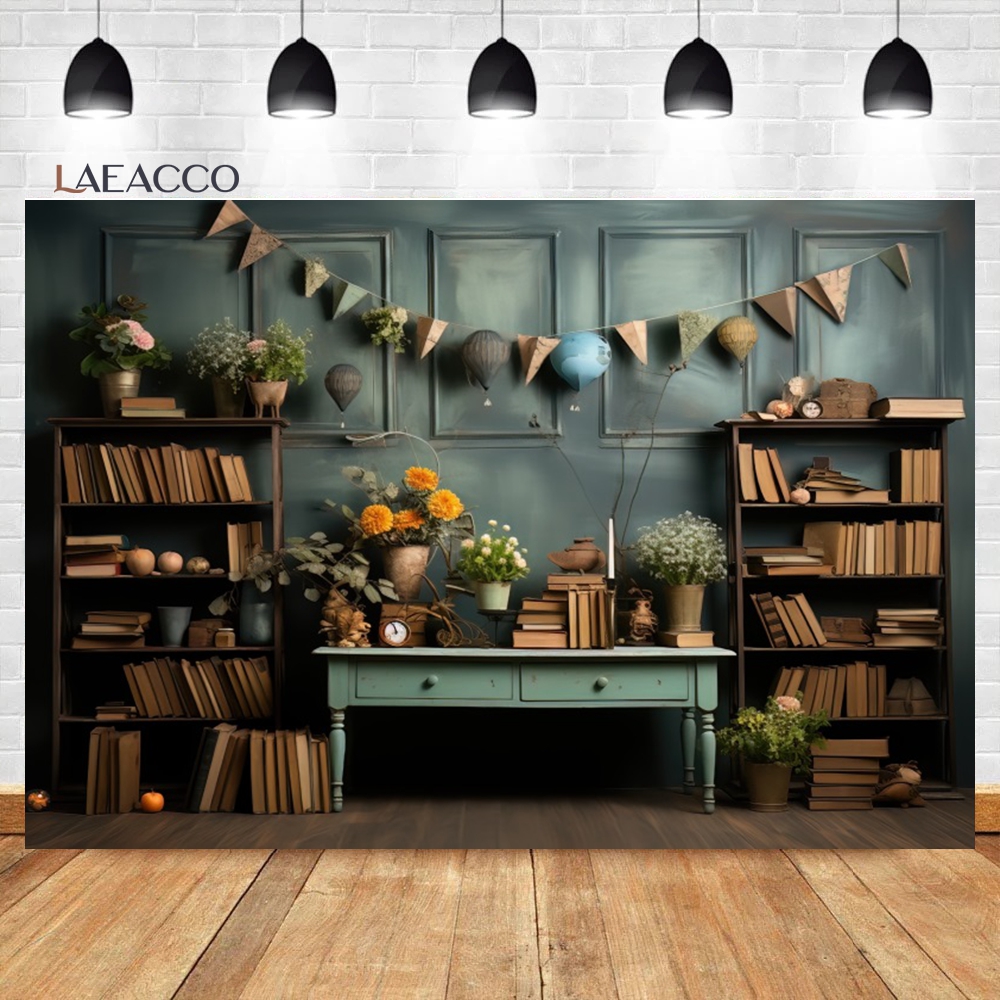 Back to School Backdrop Classroom Globe Bookshelf Photography ...