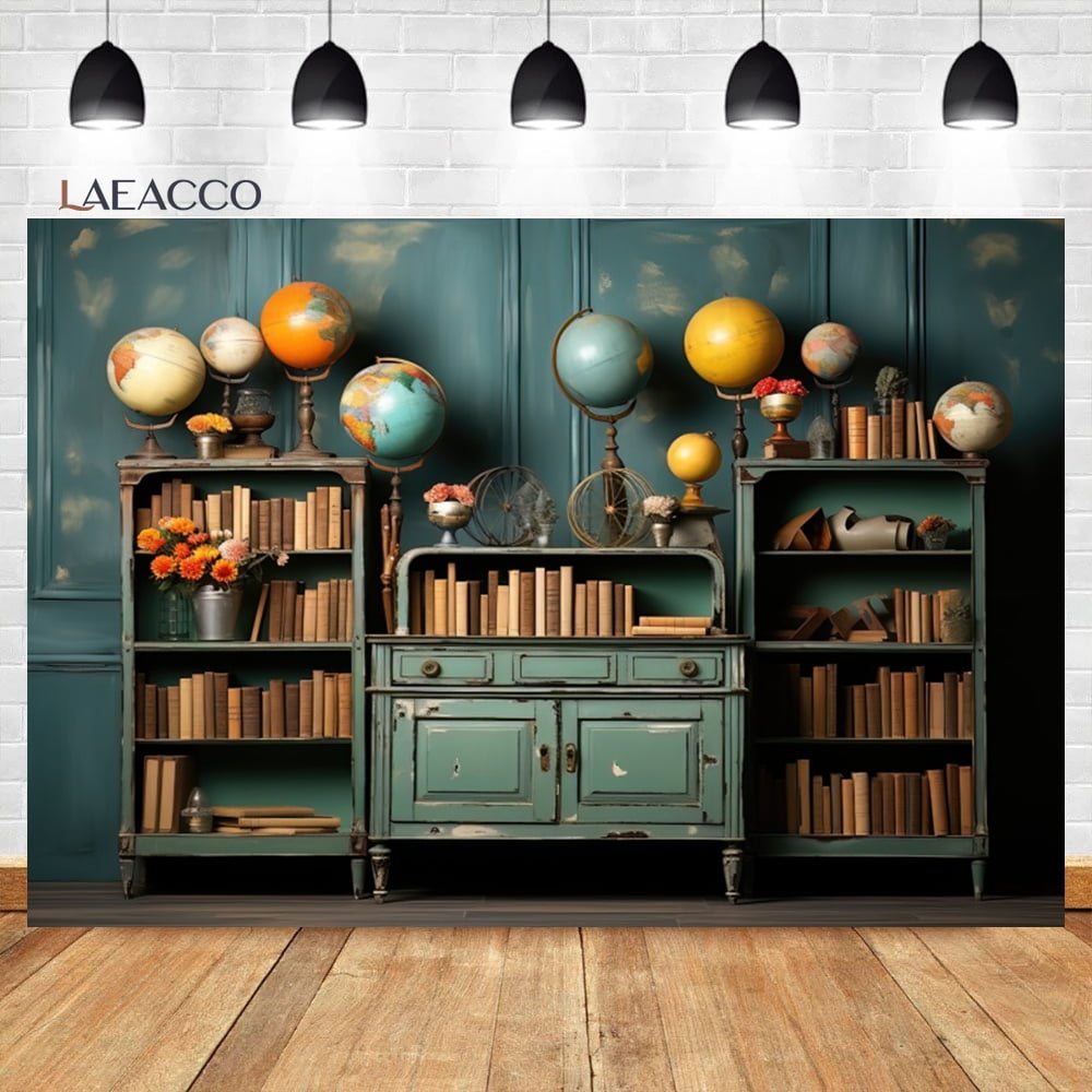 Back to School Backdrop Classroom Globe Bookshelf Photography ...