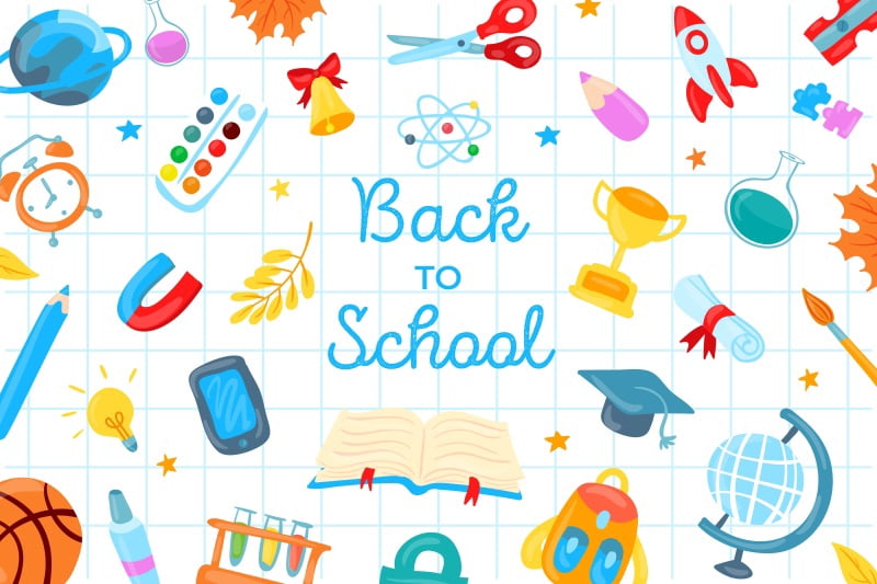 Back to School Backdrop Colorful Pencils Drawing Blackboard Note Books ...