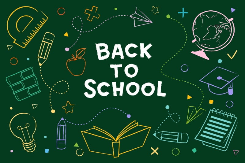 Back to School Backdrop Colorful Pencils Drawing Blackboard Note Books ...