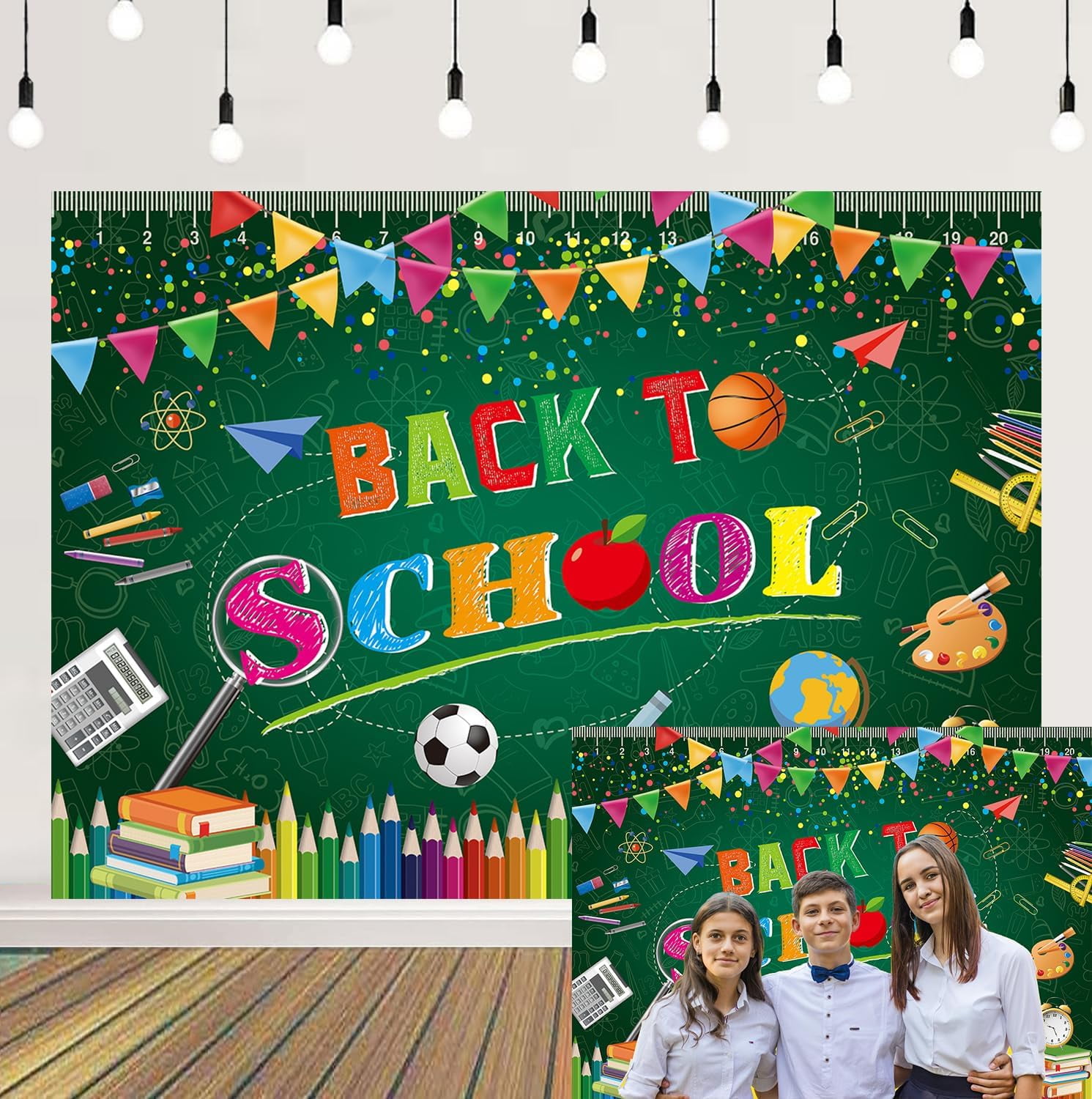 Back to School Backdrop First Day of School Teacher Students Blackboard ...