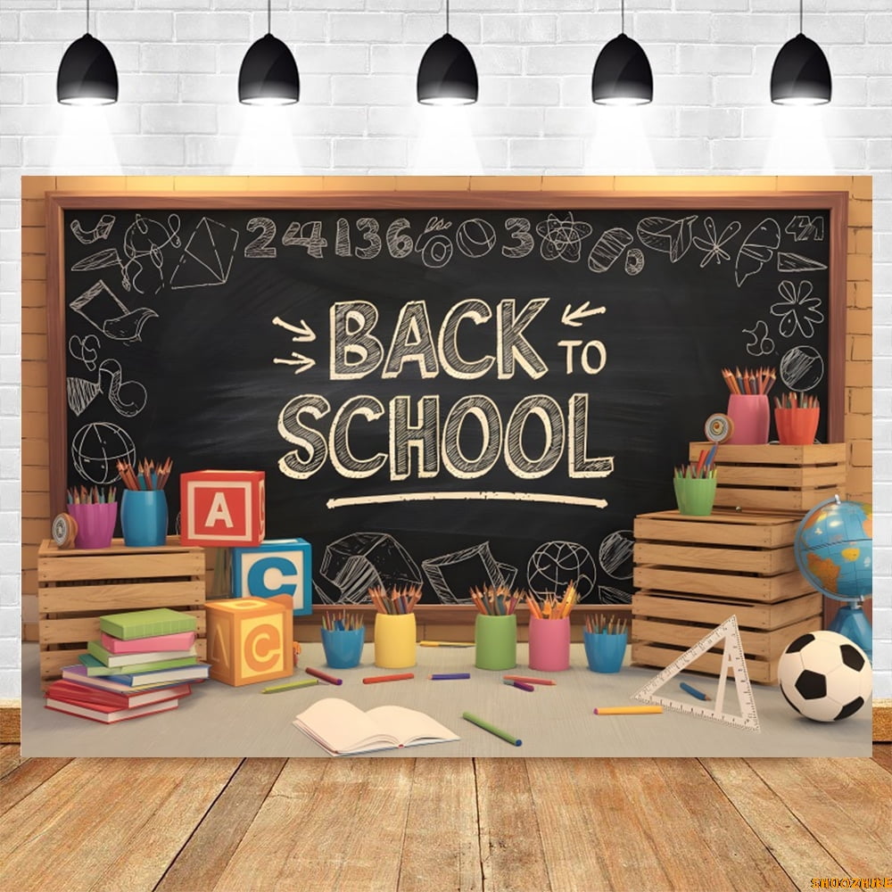 Back to School Backdrop Photography Classroom Blackboard Pcil Books ...
