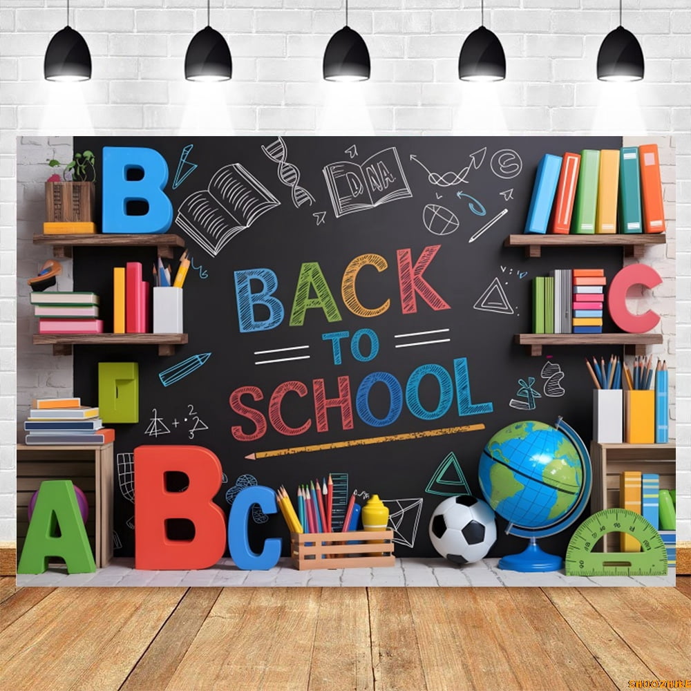 Back to School Backdrop Photography Classroom Blackboard Pcil Books ...