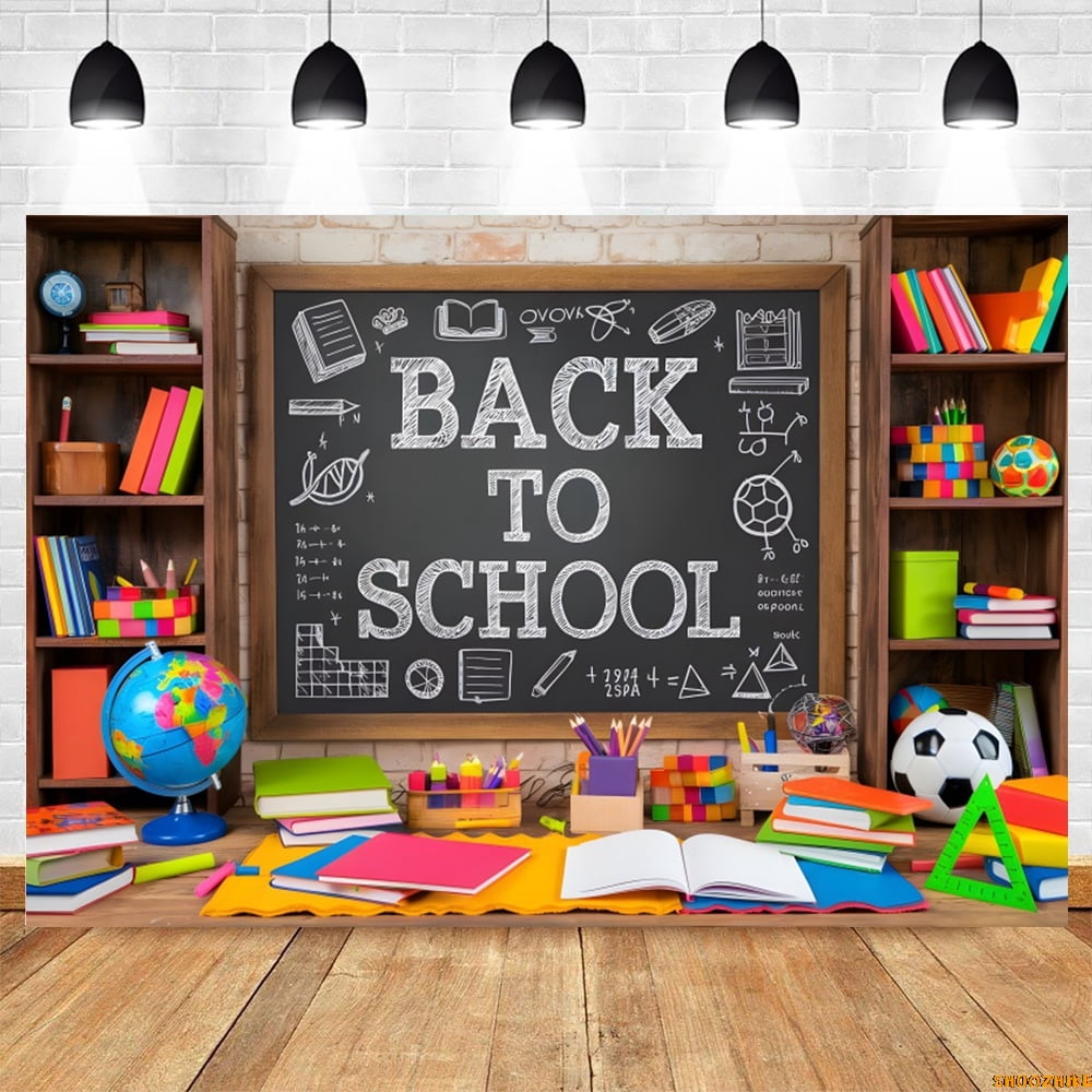 Back to School Backdrop Photography Classroom Blackboard Pcil Books ...