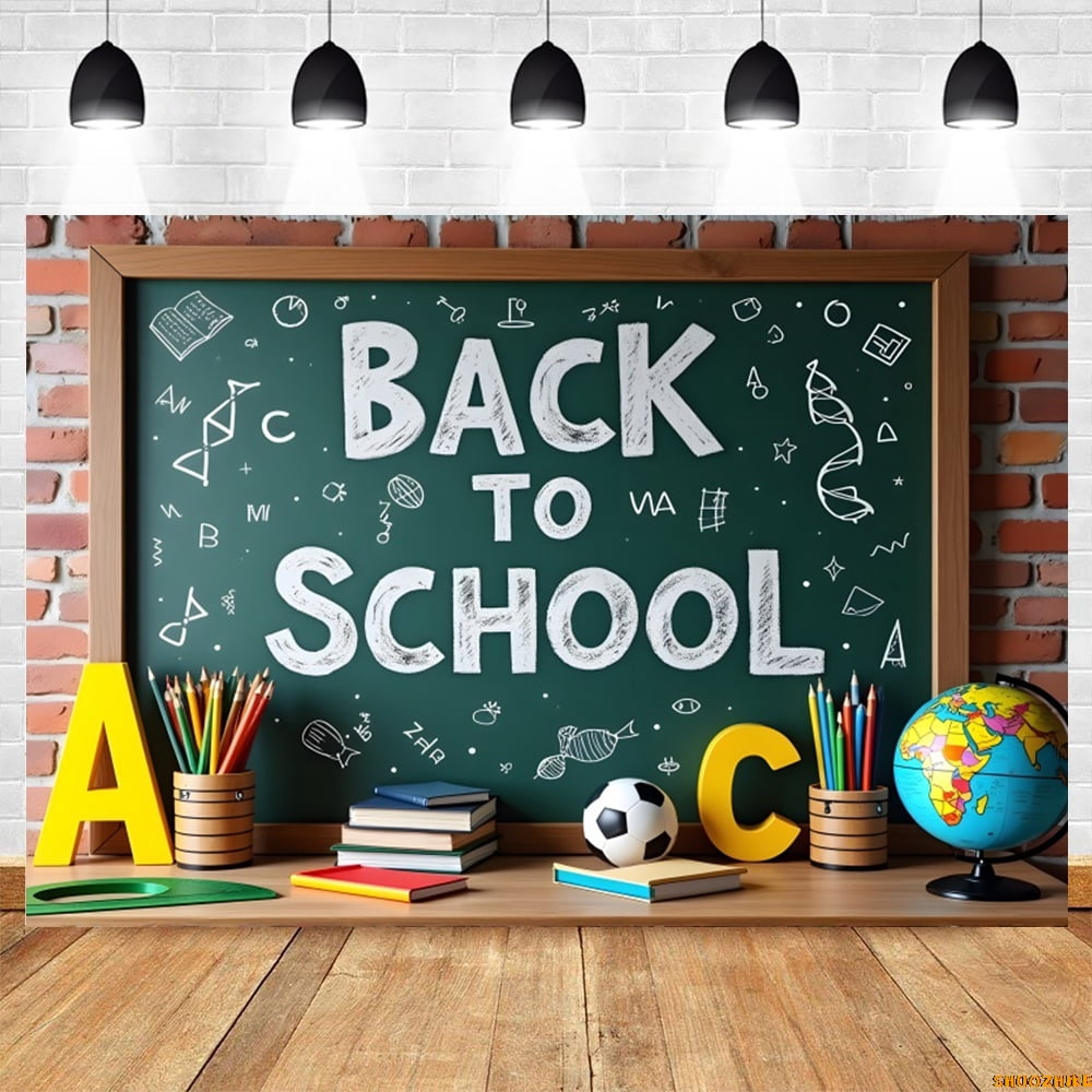Back to School Backdrop Photography Classroom Blackboard Pcil Books ...