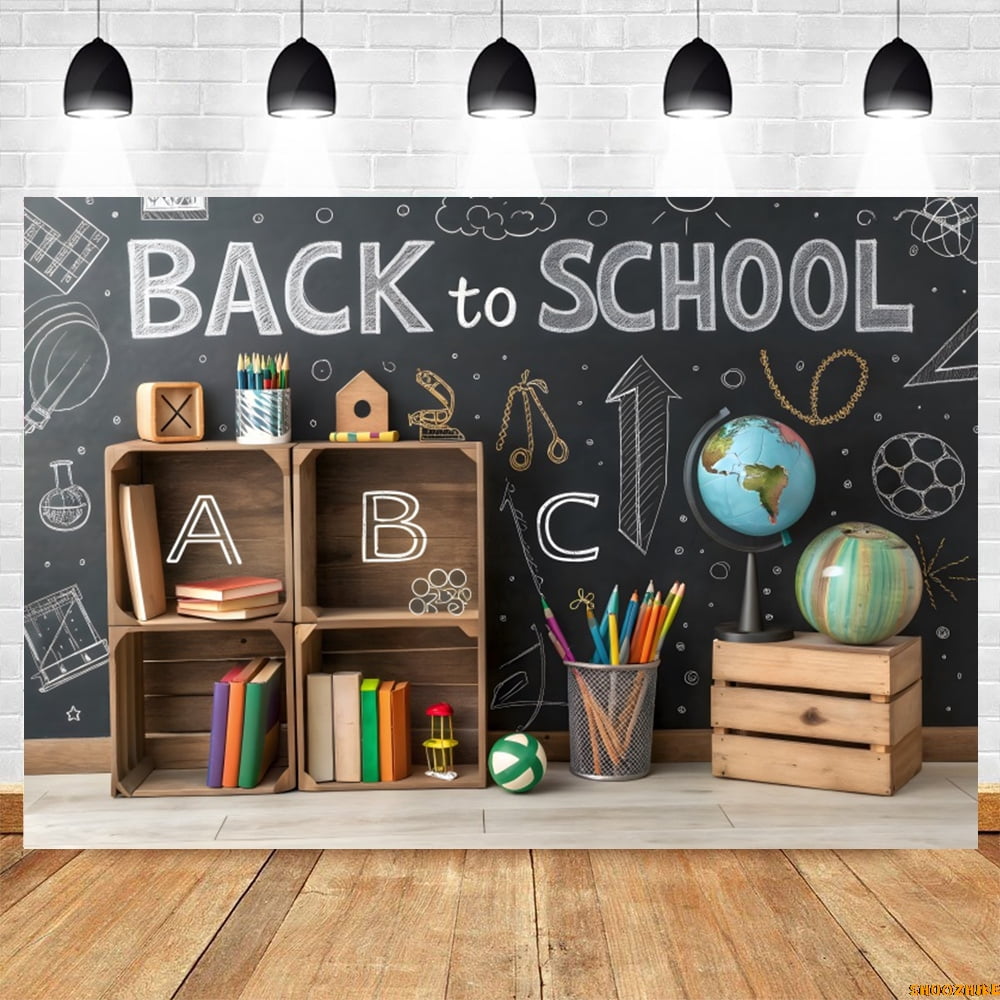 Back to School Backdrop Photography Classroom Blackboard Pcil Books ...