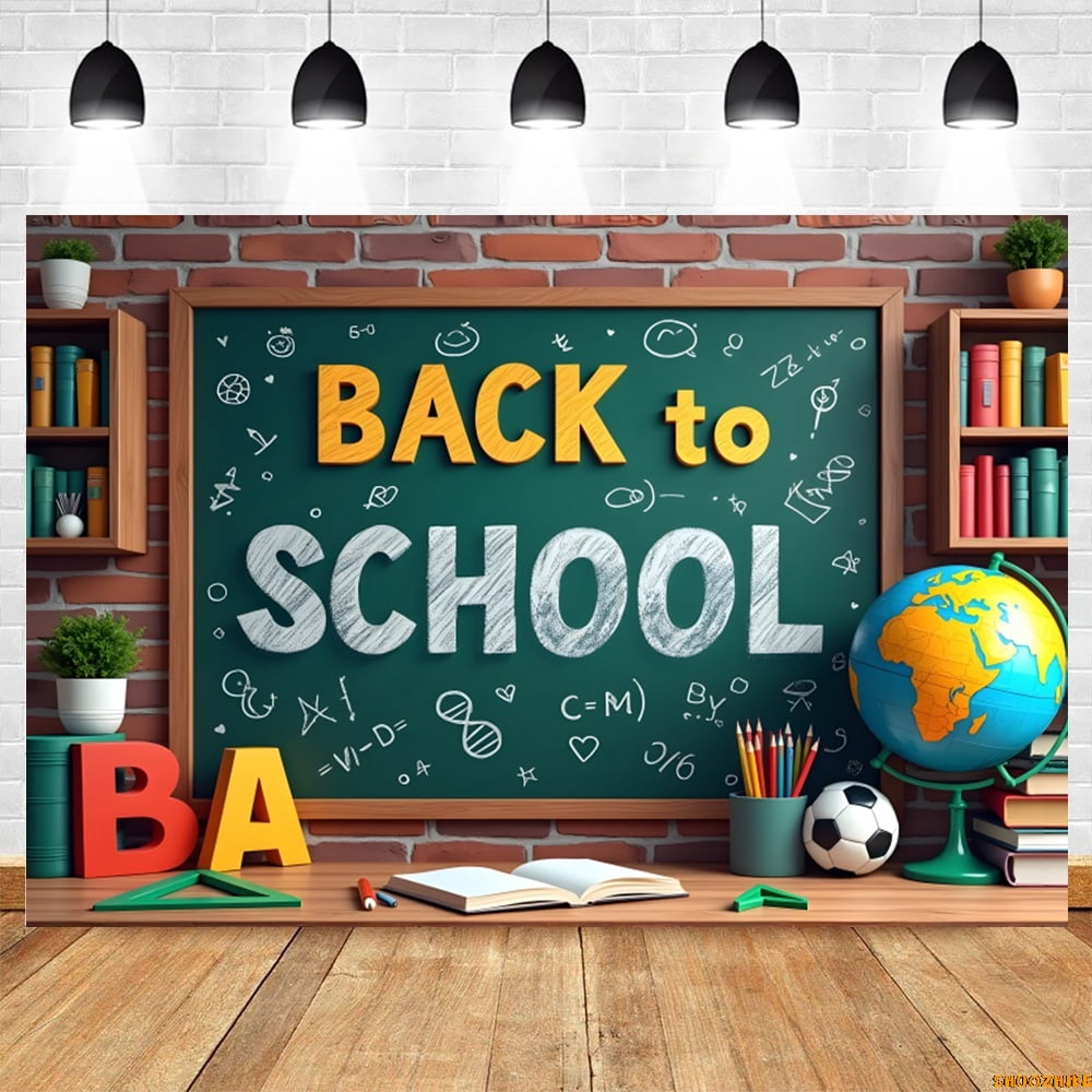 Back to School Backdrop Photography Classroom Blackboard Pcil Books ...