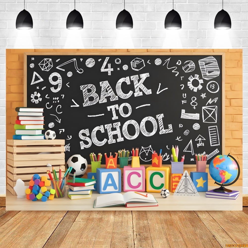 Back to School Backdrop Photography Classroom Blackboard Pcil Books ...