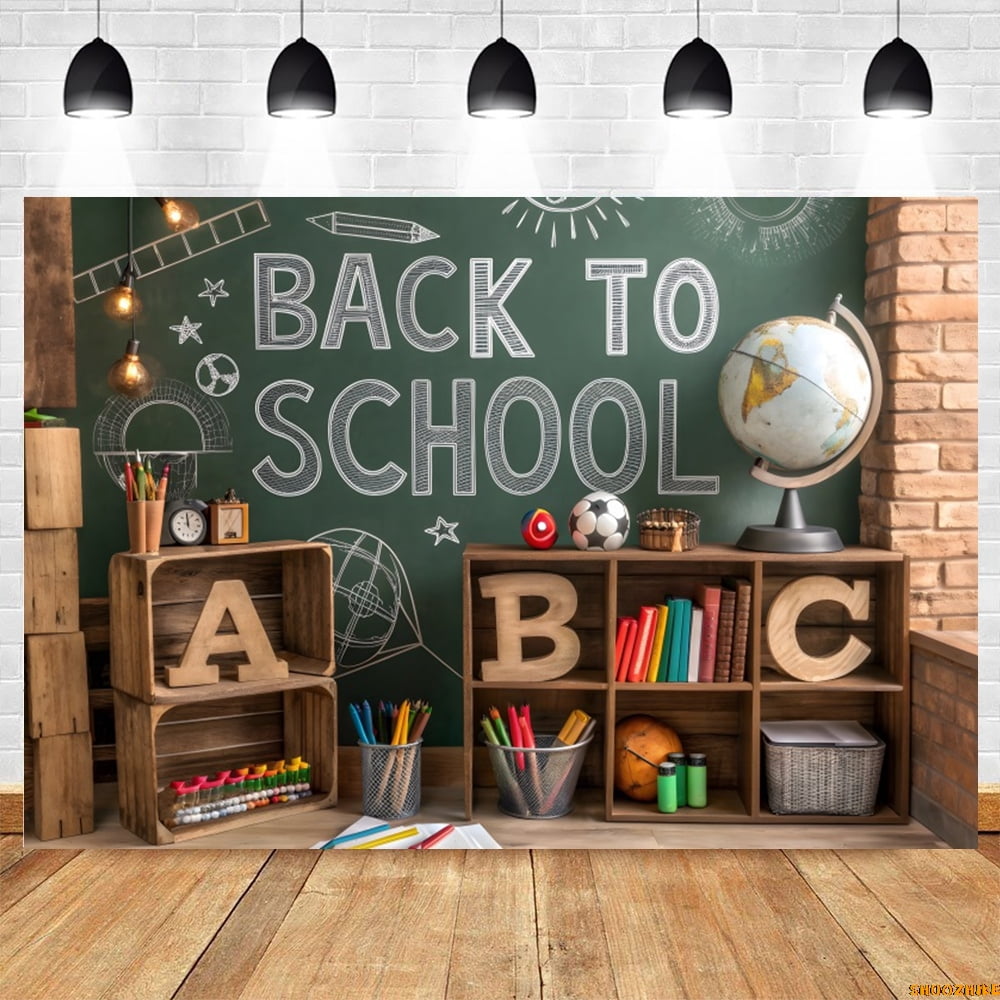 Back to School Backdrop Photography Classroom Blackboard Pcil Books ...