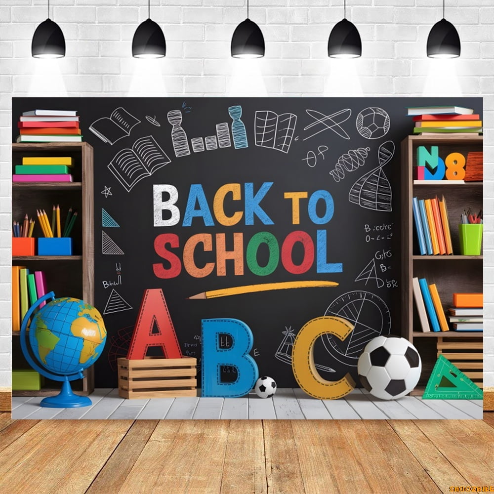 Back to School Backdrop Photography Classroom Blackboard Pcil Books ...