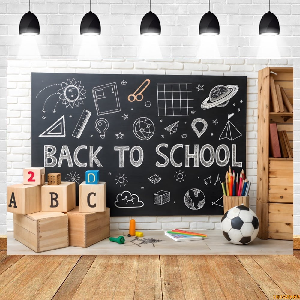 Back to School Backdrop Photography Classroom Blackboard Pcil Books ...