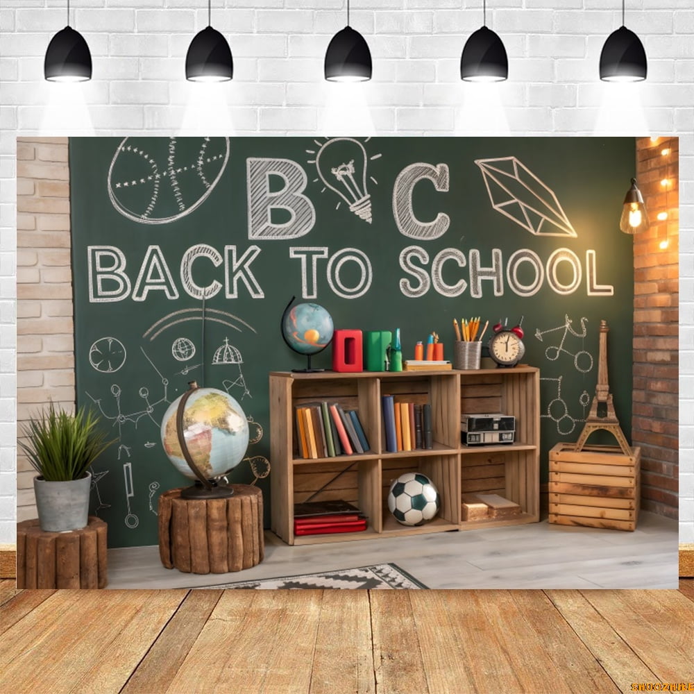 Back to School Backdrop Photography Classroom Blackboard Pcil Books ...