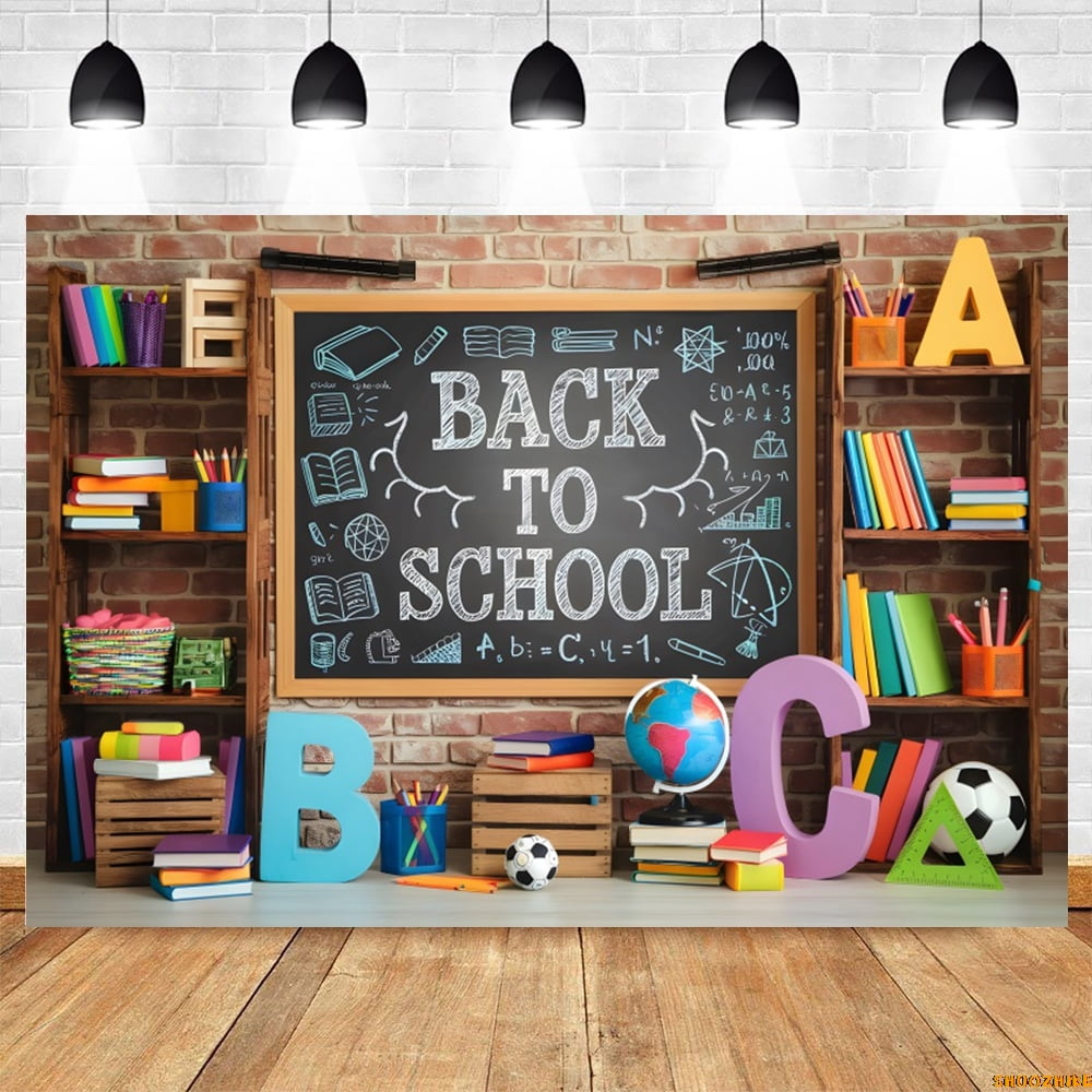 Back to School Backdrop Photography Classroom Blackboard Pcil Books ...