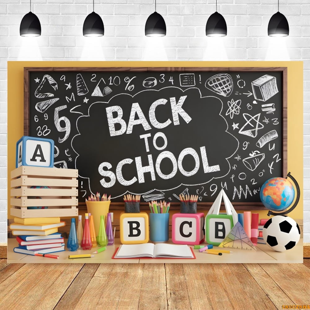 Back to School Backdrop Photography Classroom Blackboard Pcil Books ...
