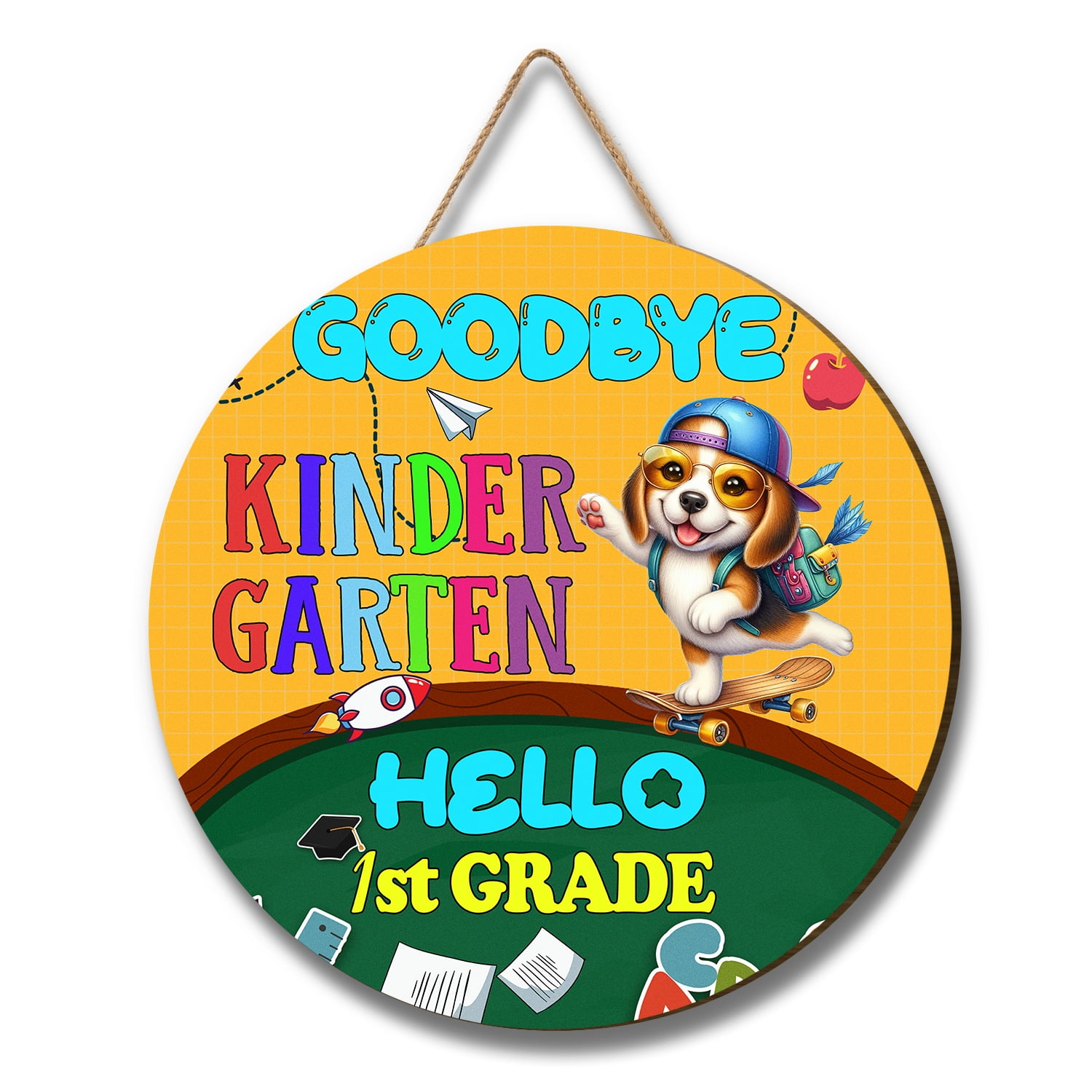 Back to School Beagle Goodbye Kindergarten Hello 1st Grade Round Wood ...