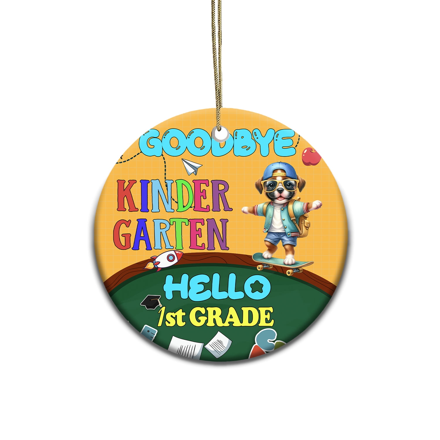 Back to School Boxer Goodbye Kindergarten Hello 1st Grade Ceramic Round ...