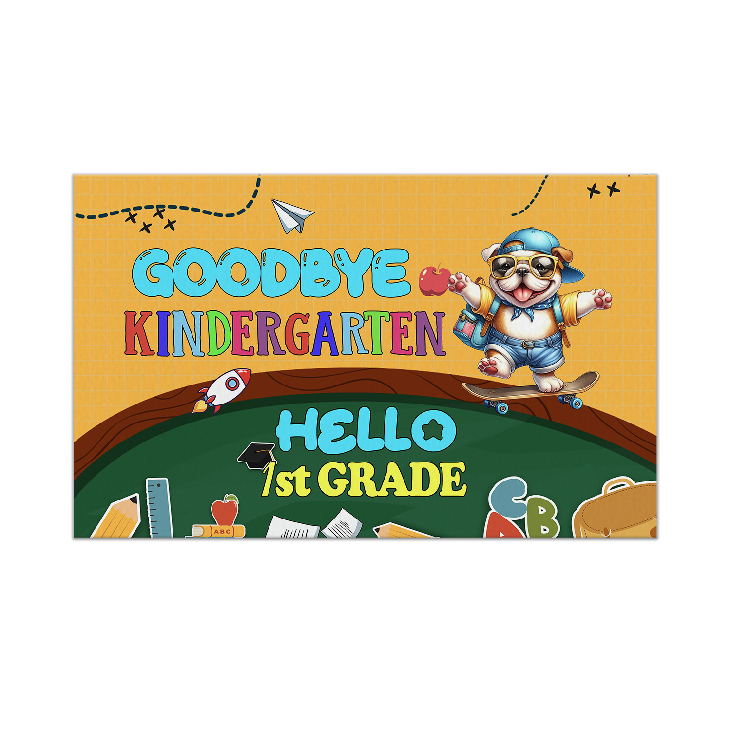 Back to School Bulldog Goodbye Kindergarten Hello 1st Grade Doormat Dog ...